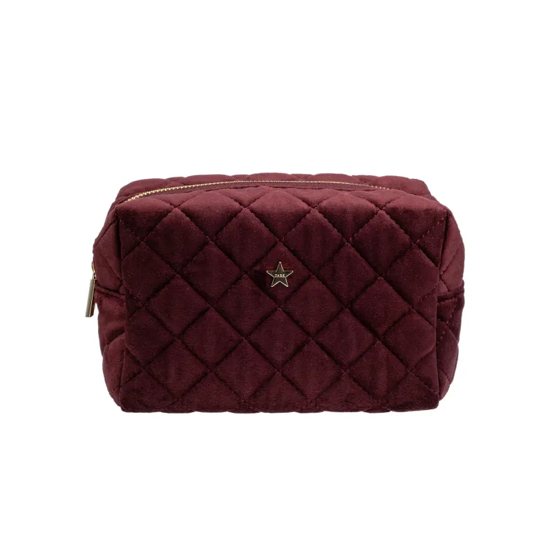 VELVET SQUARE QUILTED MAKE-UP POUCH SMALL MAROON - Livsstilbutikken